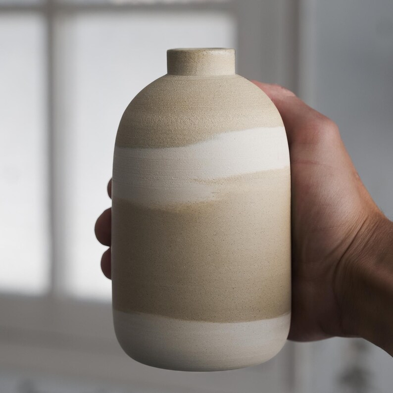 Handmade Marbled Stoneware Vase – Beige & White Minimalist Decor - Etsy
