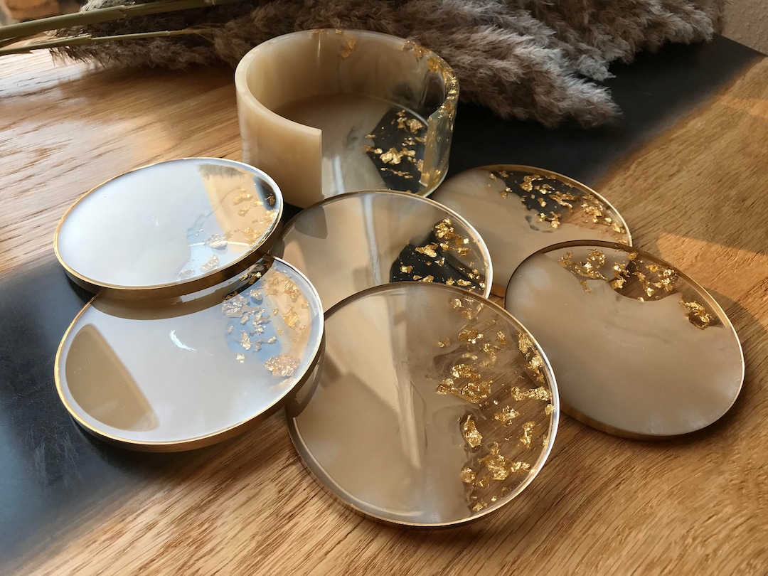 Set de dessous de verre / avec 6 dessous de verre / époxy / or ...