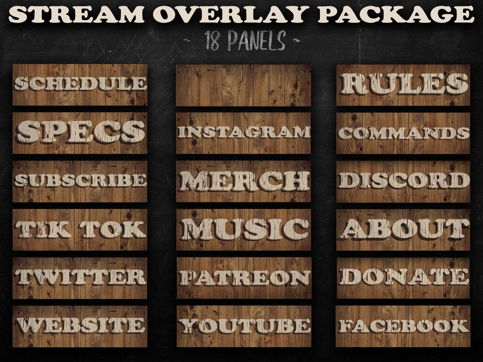 Rustic Wood Twitch Stream Overlay Package | Static Rustic Wood Twitch ...