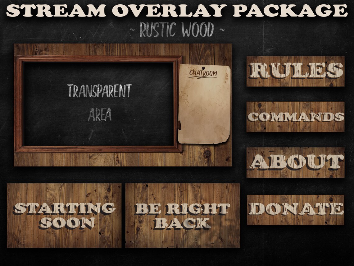 Rustic Wood Twitch Stream Overlay Package | Static Rustic Wood Twitch ...