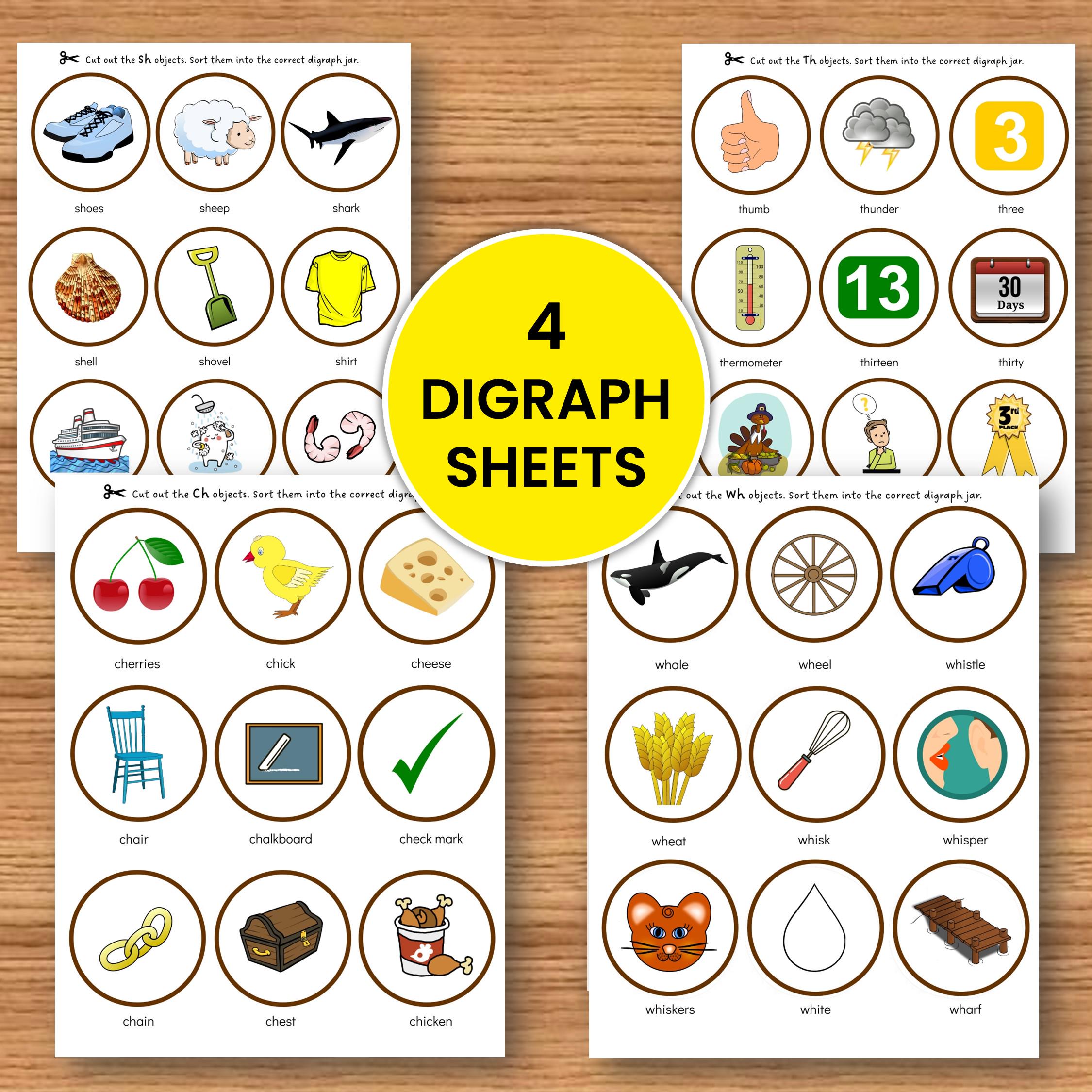 Digraph Sorting Activity Jars: Initial Consonant Digraphs, Sh Ch Th Wh ...