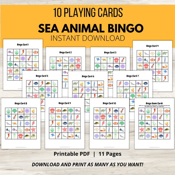 Sea Animal Bingo for Children Printable Bingo Cards 11 - Etsy