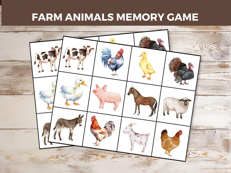 Farm Animals Memory Game, Matching Pictures, Preschool Printables ...