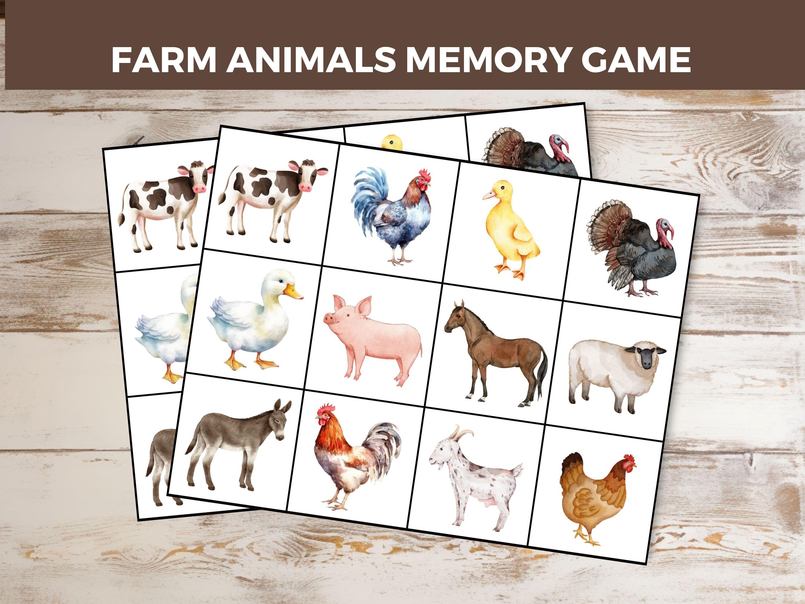 Farm Animals Memory Game, Matching Pictures, Preschool Printables ...
