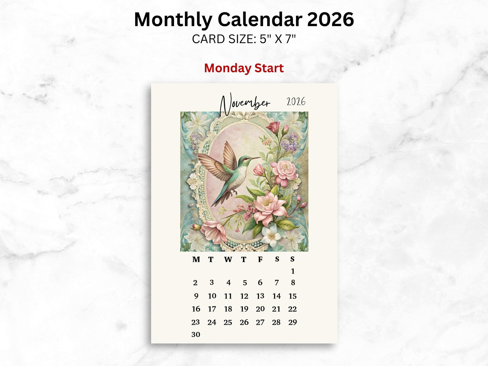 2026 Hummingbird Garden Desk Calendar Printable (digital Download PDF ...