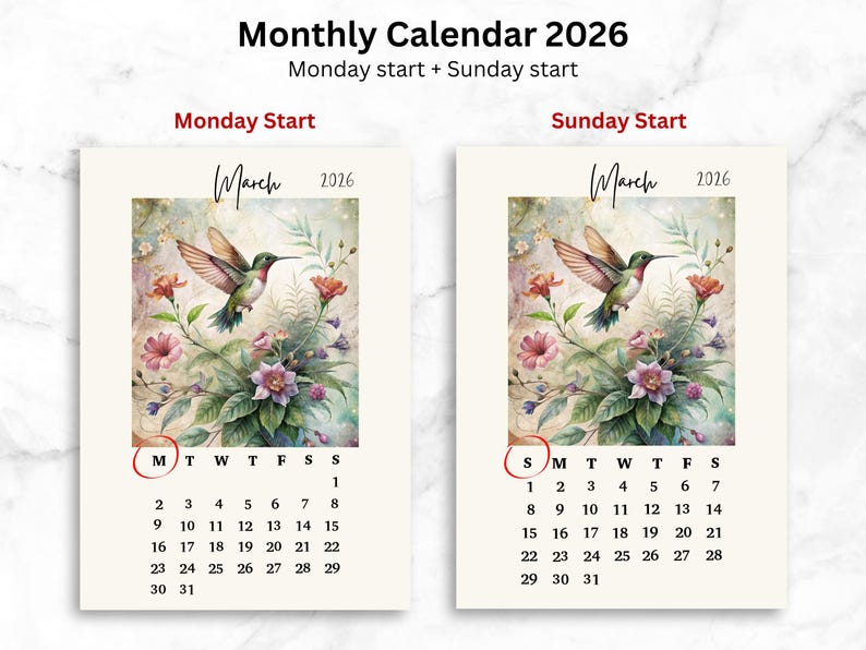 2026 Hummingbird Garden Desk Calendar Printable (digital Download PDF ...