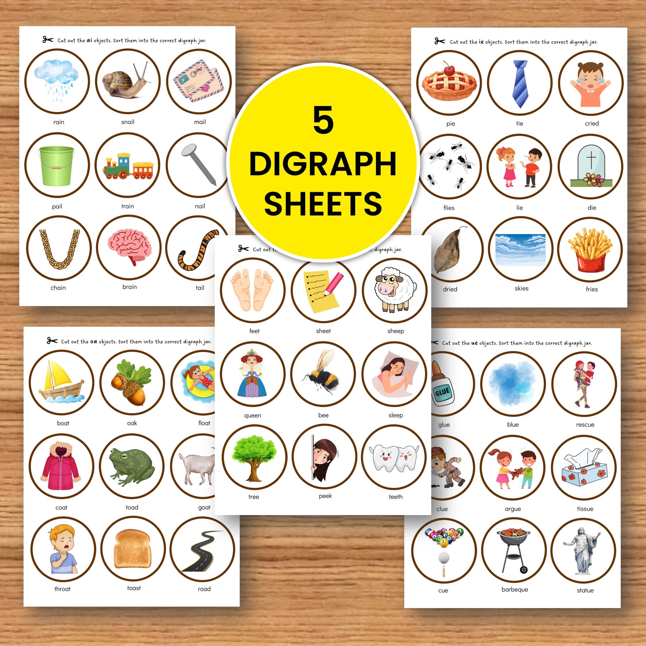 Vowel Digraph Sorting Activity, Long Vowels Ai Ee Ie Oa Ue, Vowel Teams ...