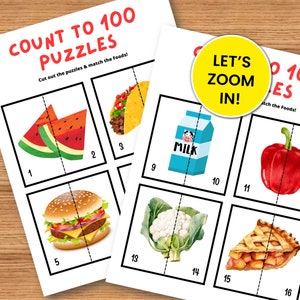 Kindergarten Numbers Count 1 to 100 Puzzles, Match the Foods ...