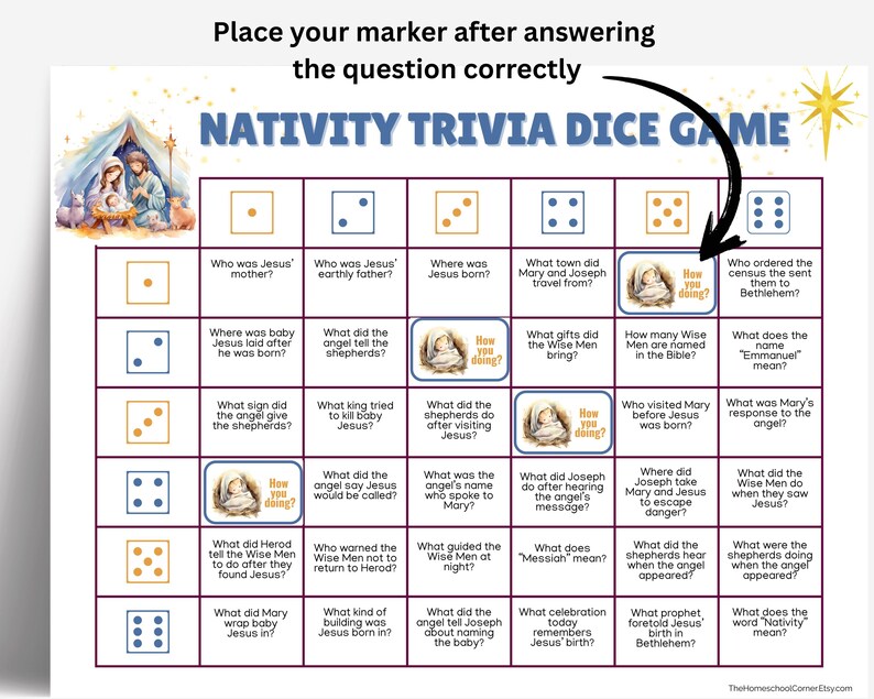 Nativity Trivia Dice Game: Christmas Bible Trivia (digital Download PDF ...