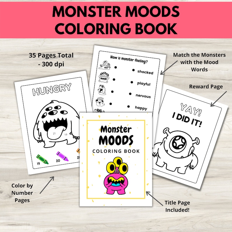 Emotions Coloring Book, Monster Moods Coloring Pages, Kids Mental ...