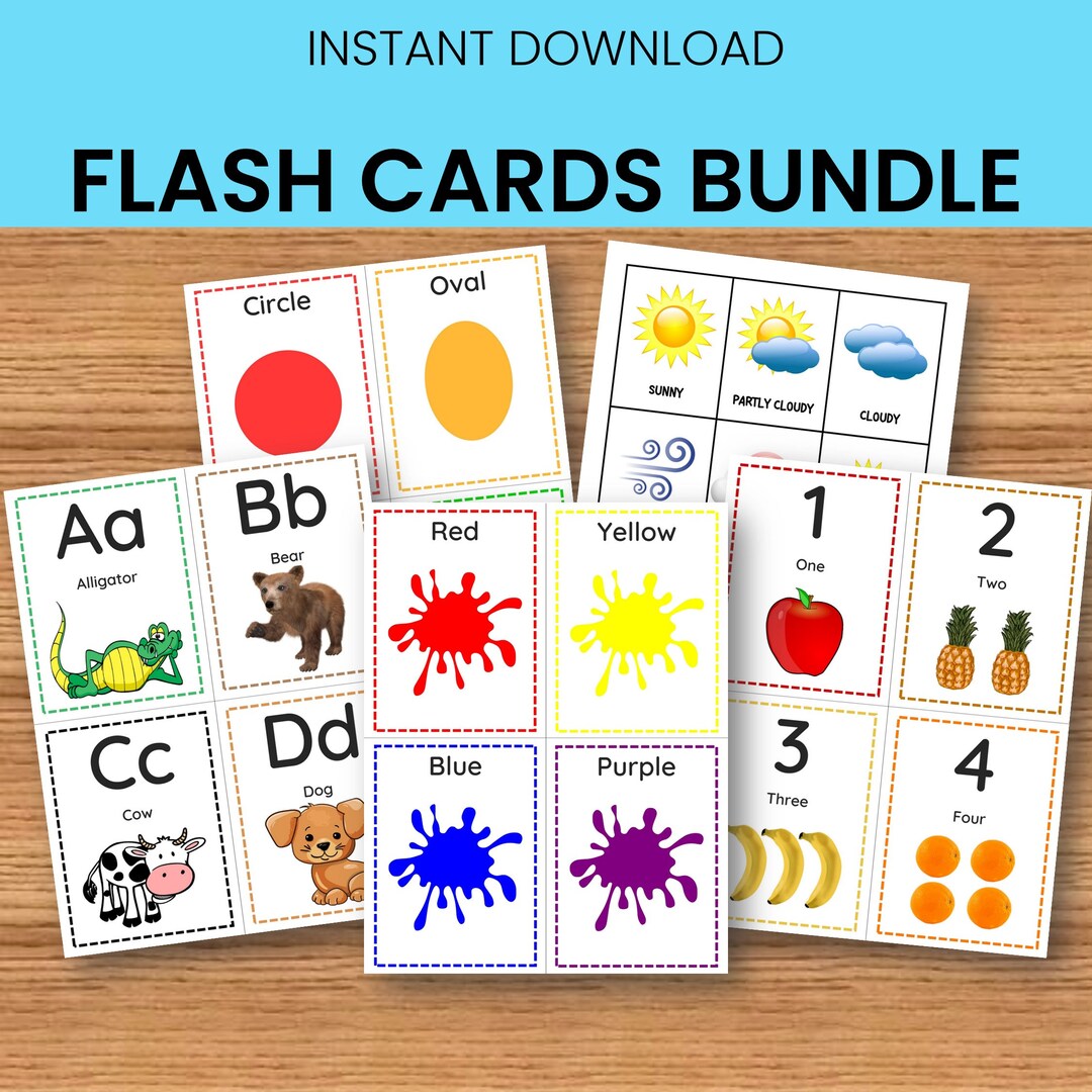 Preschool Flash Cards Bundle: Alphabet, Numbers, Shapes, Colors ...