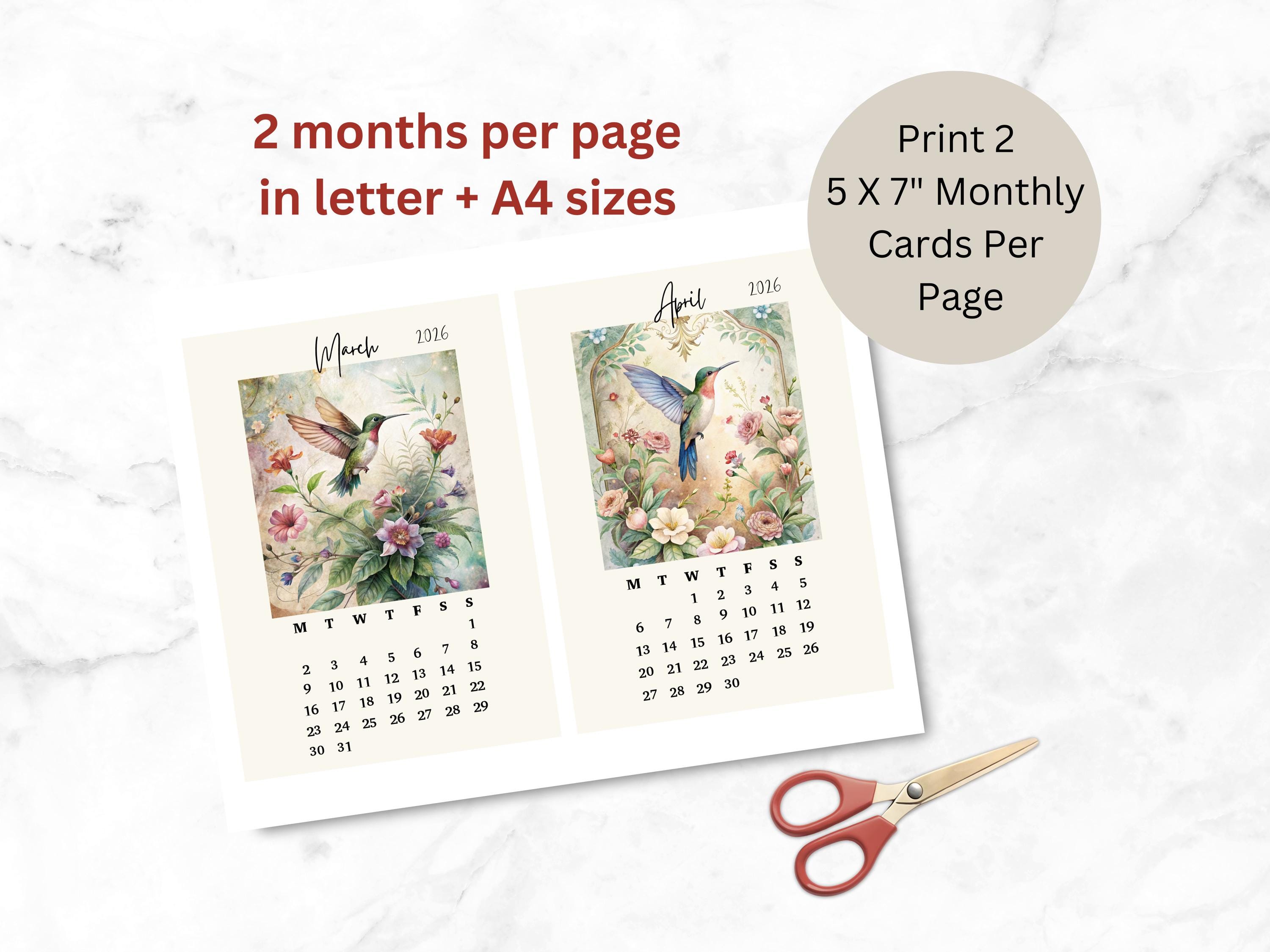 2026 Hummingbird Garden Desk Calendar Printable (digital Download PDF ...
