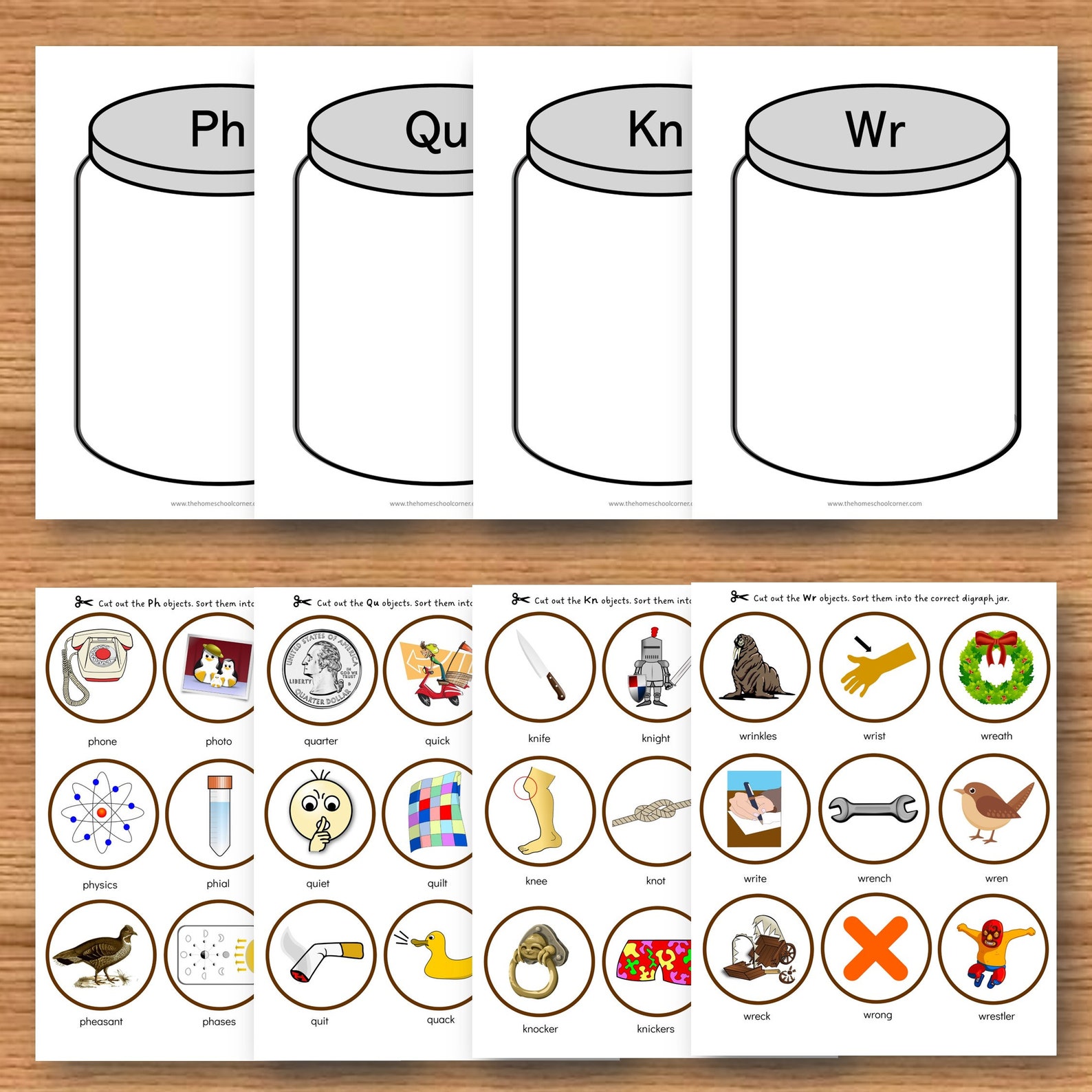 Digraph Sorting Activity Jars, Initial Consonant Digraphs Ph Wr Kn Qu ...