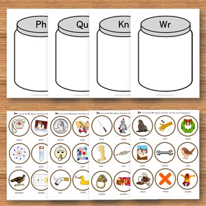 Digraph Sorting Activity Jars, Initial Consonant Digraphs Ph Wr Kn Qu ...