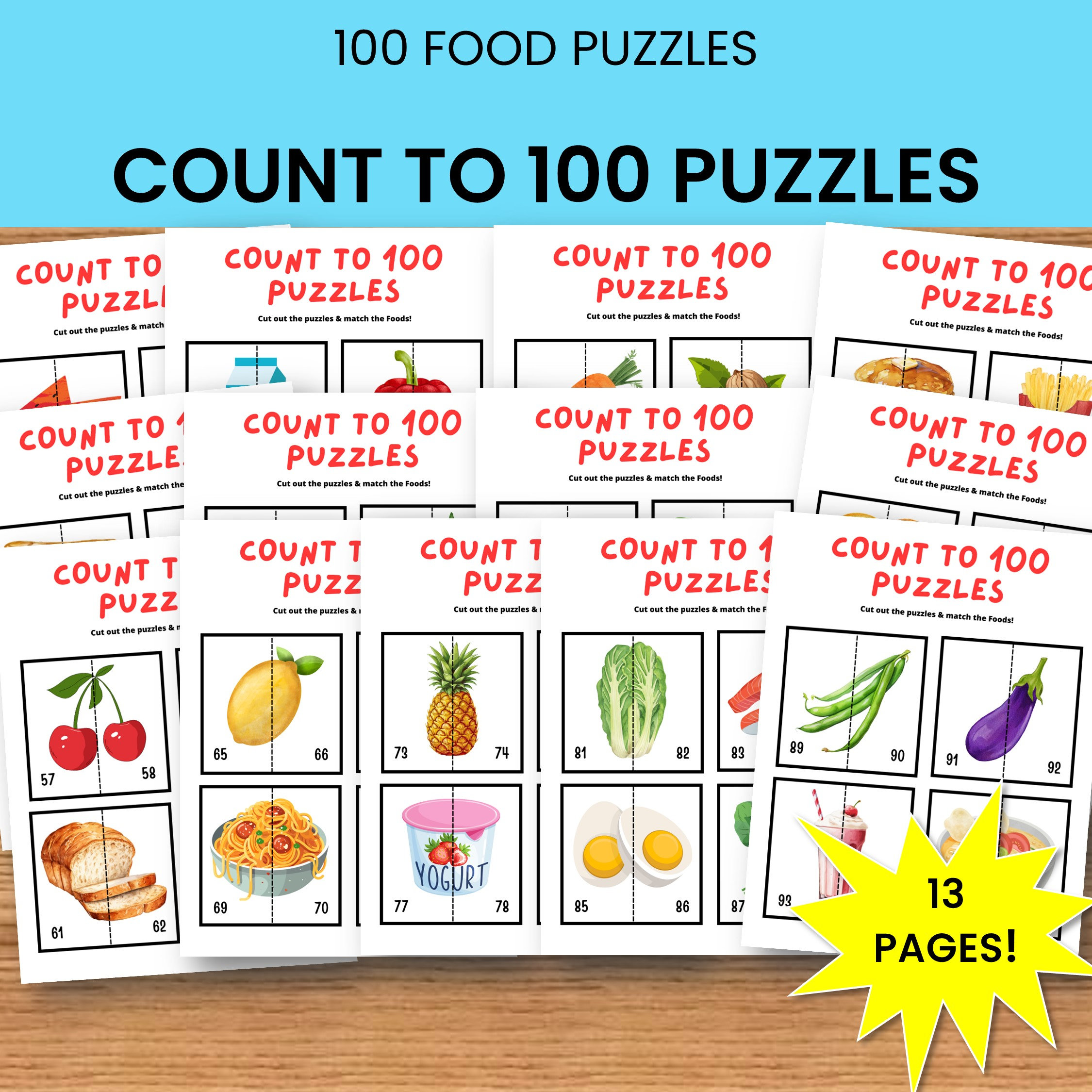 Kindergarten Numbers Count 1 to 100 Puzzles, Match the Foods ...
