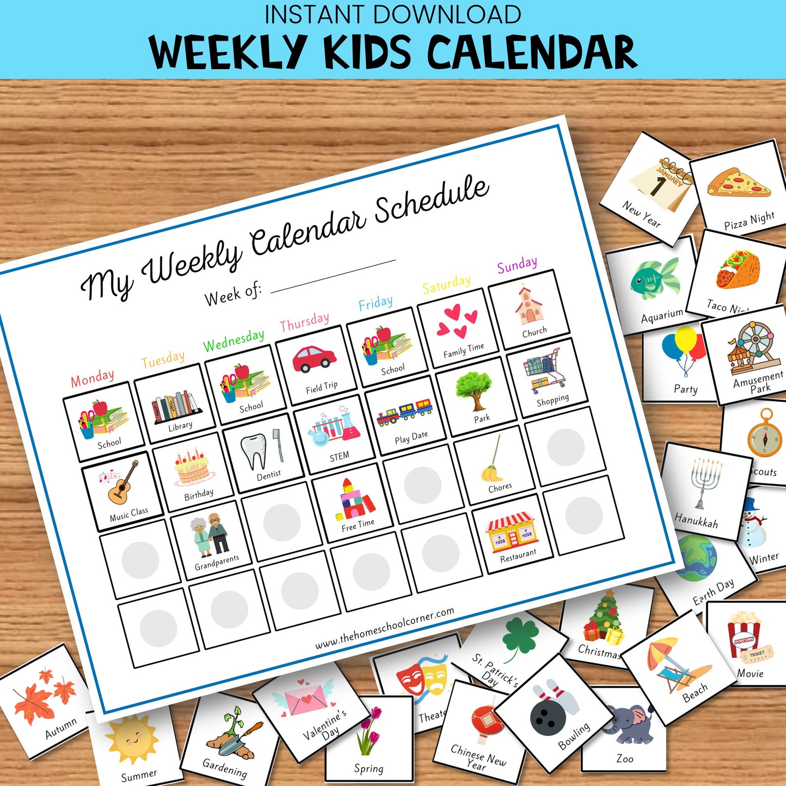 Weekly Kids Calendar, Printable Visual Schedule, Perpetual Calendar ...