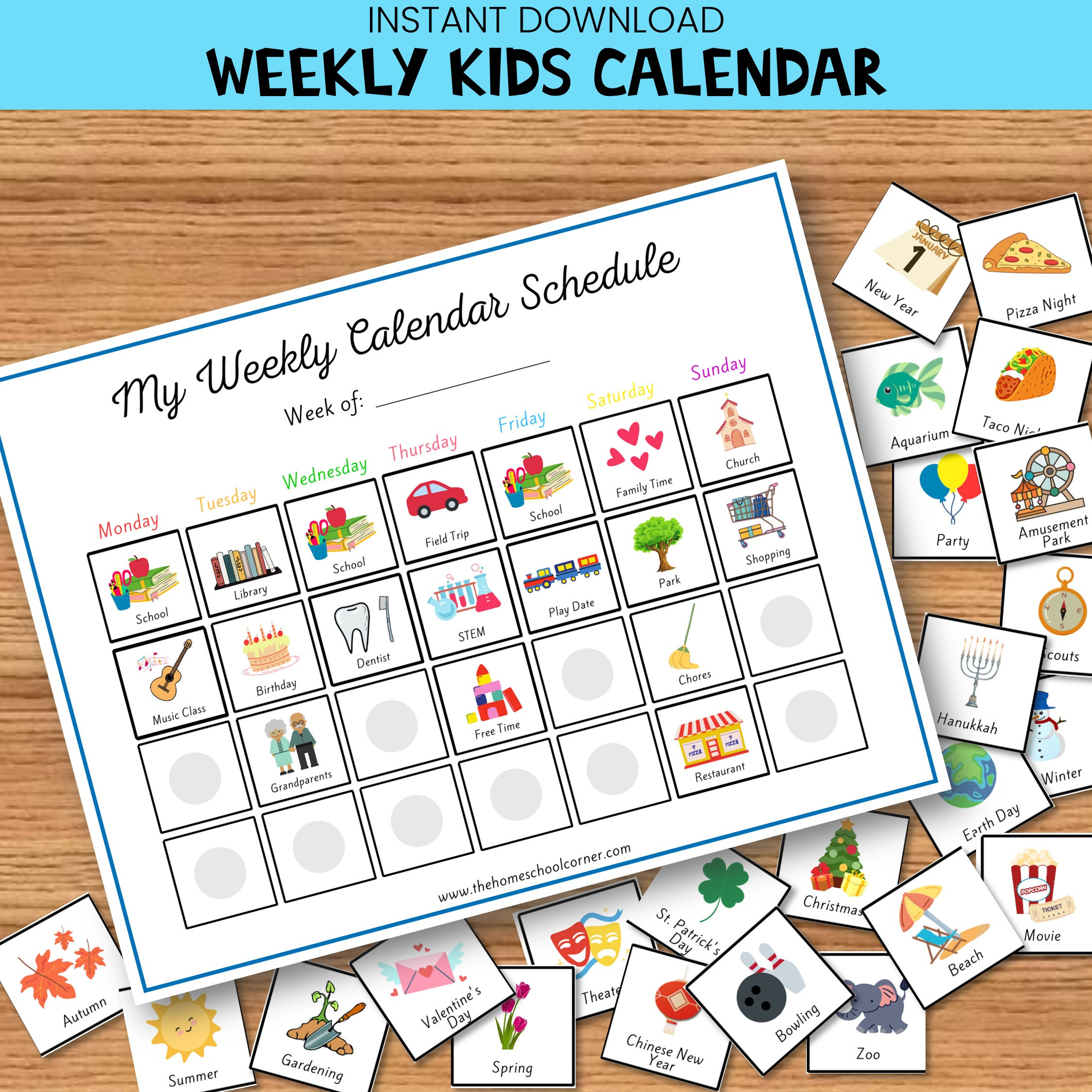Weekly Kids Calendar, Printable Visual Schedule, Perpetual Calendar ...