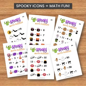 Spooky Fun Halloween Math Puzzle Worksheets, Equations Math Strategies ...