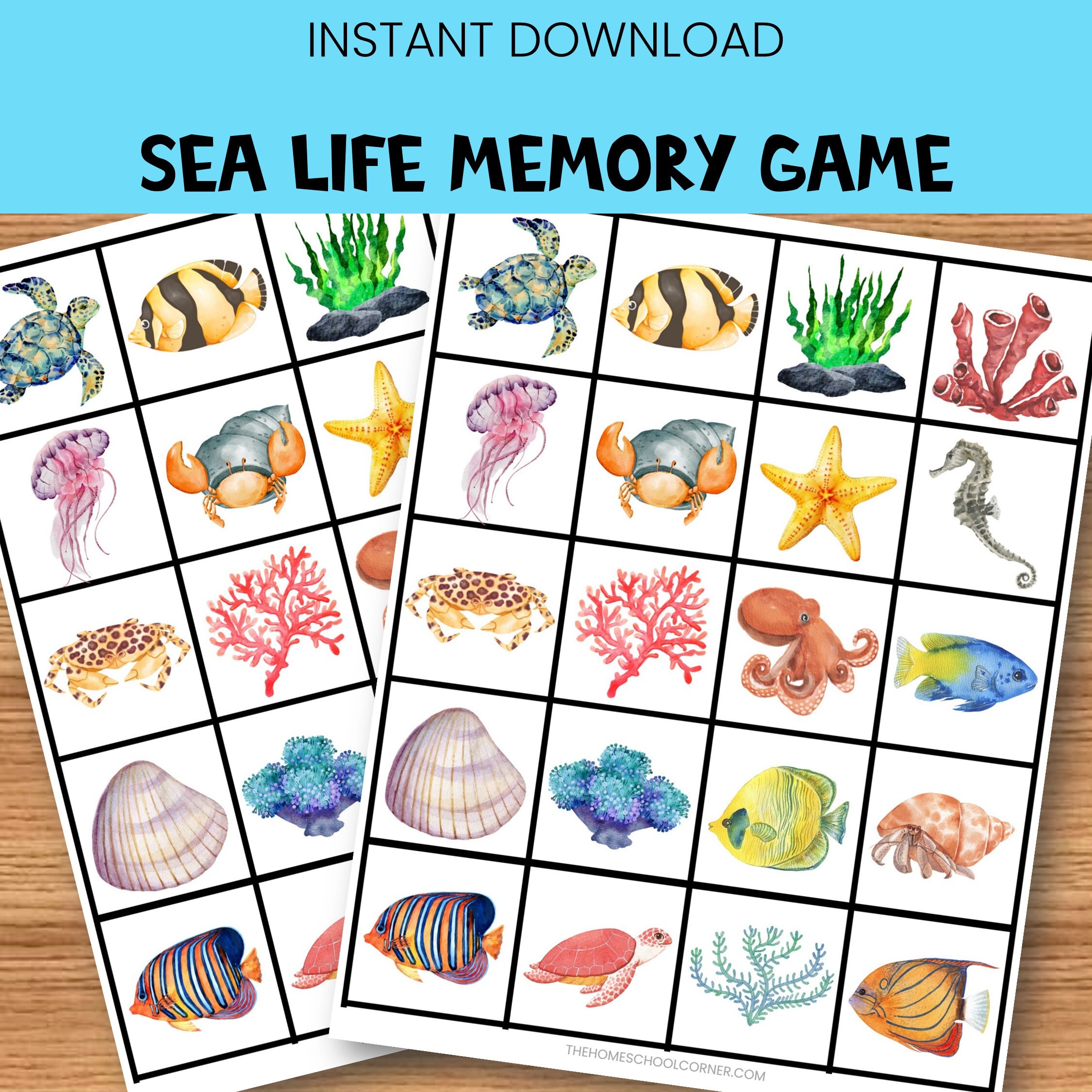 Sea Life Memory Game, Matching Pictures, Ocean Animals Activity ...