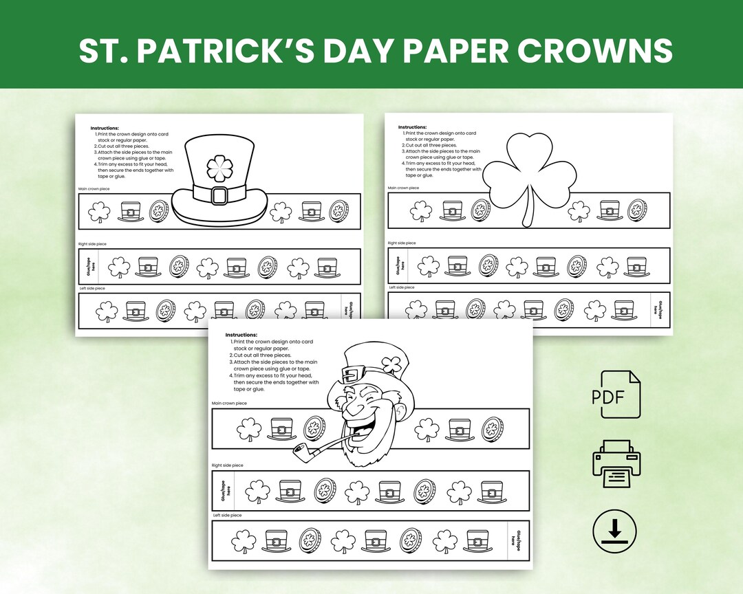St. Patrick's Day Paper Crown: Printable Leprechaun Party Hats ...