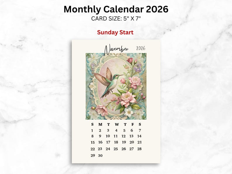 2026 Hummingbird Garden Desk Calendar Printable (digital Download PDF ...