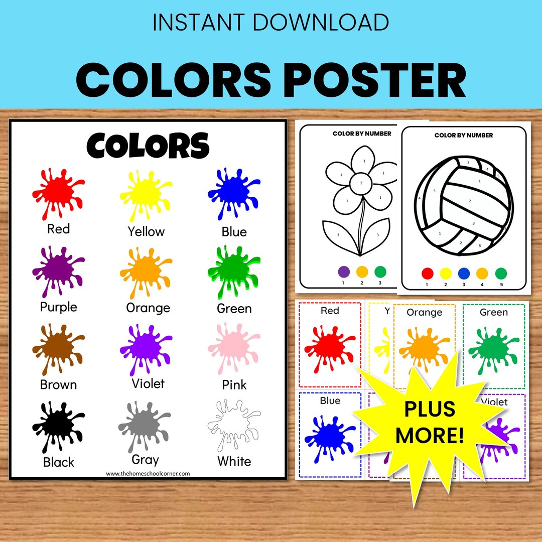 Colors School Poster Package, Color Flash Cards, Color by Number Kids ...