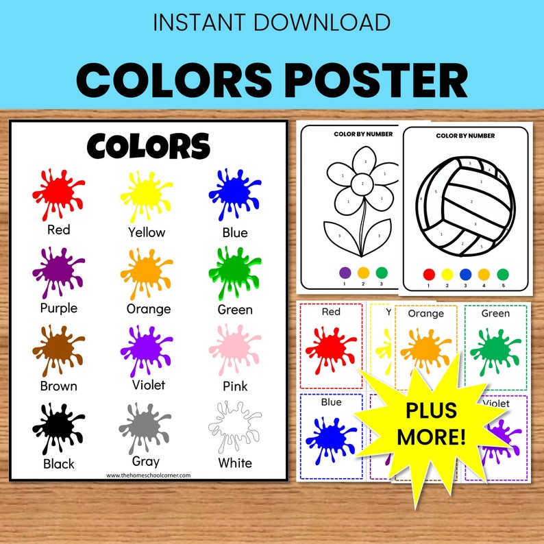 Colors School Poster Package, Color Flash Cards, Color by Number Kids ...