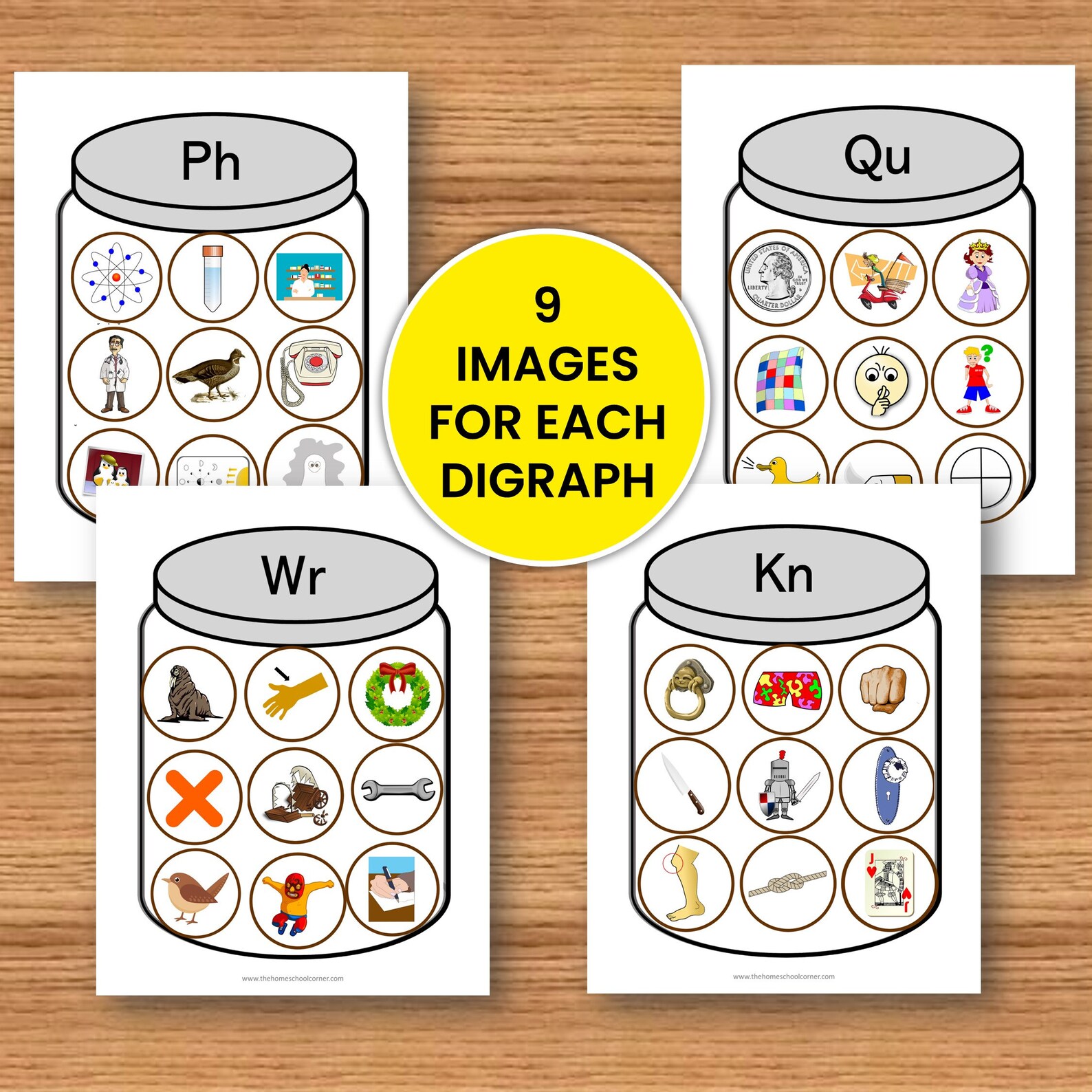 Digraph Sorting Activity Jars, Initial Consonant Digraphs Ph Wr Kn Qu ...