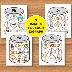 Digraph Sorting Activity Jars, Initial Consonant Digraphs Ph Wr Kn Qu ...