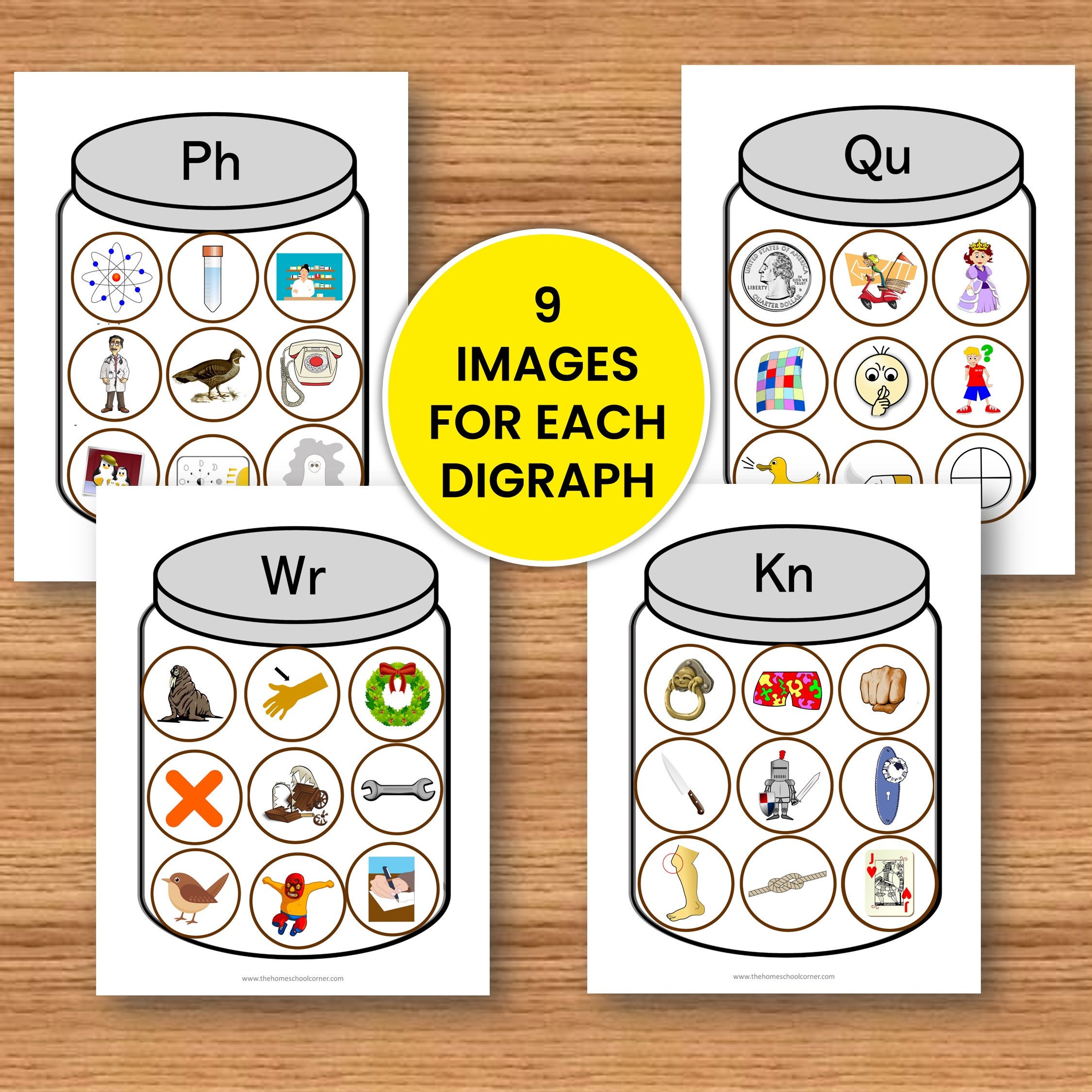 Digraph Sorting Activity Jars, Initial Consonant Digraphs Ph Wr Kn Qu ...