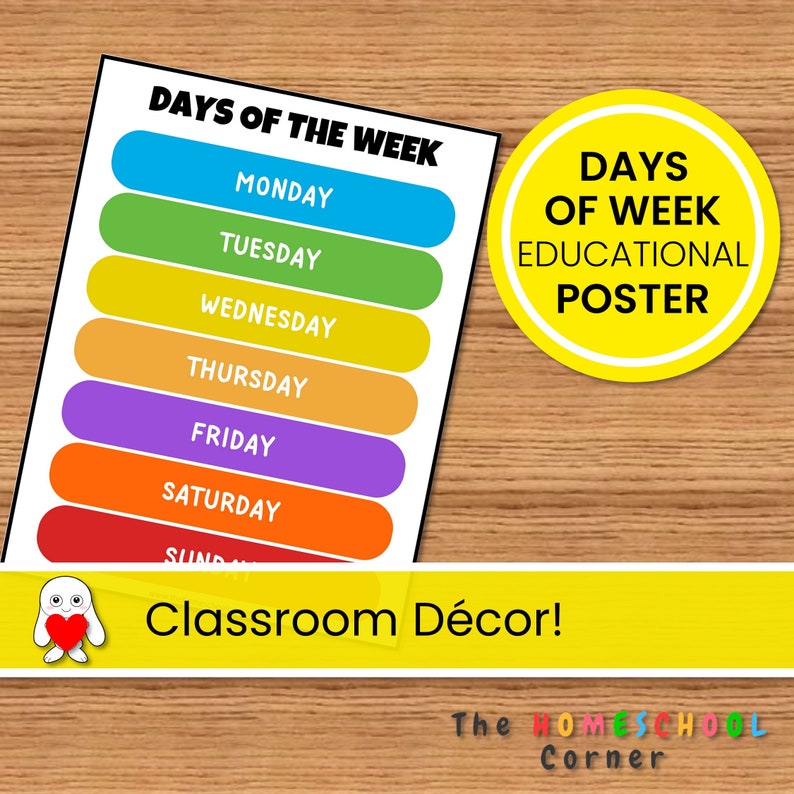 Days of the Week Printable Educational Poster Classroom - Etsy