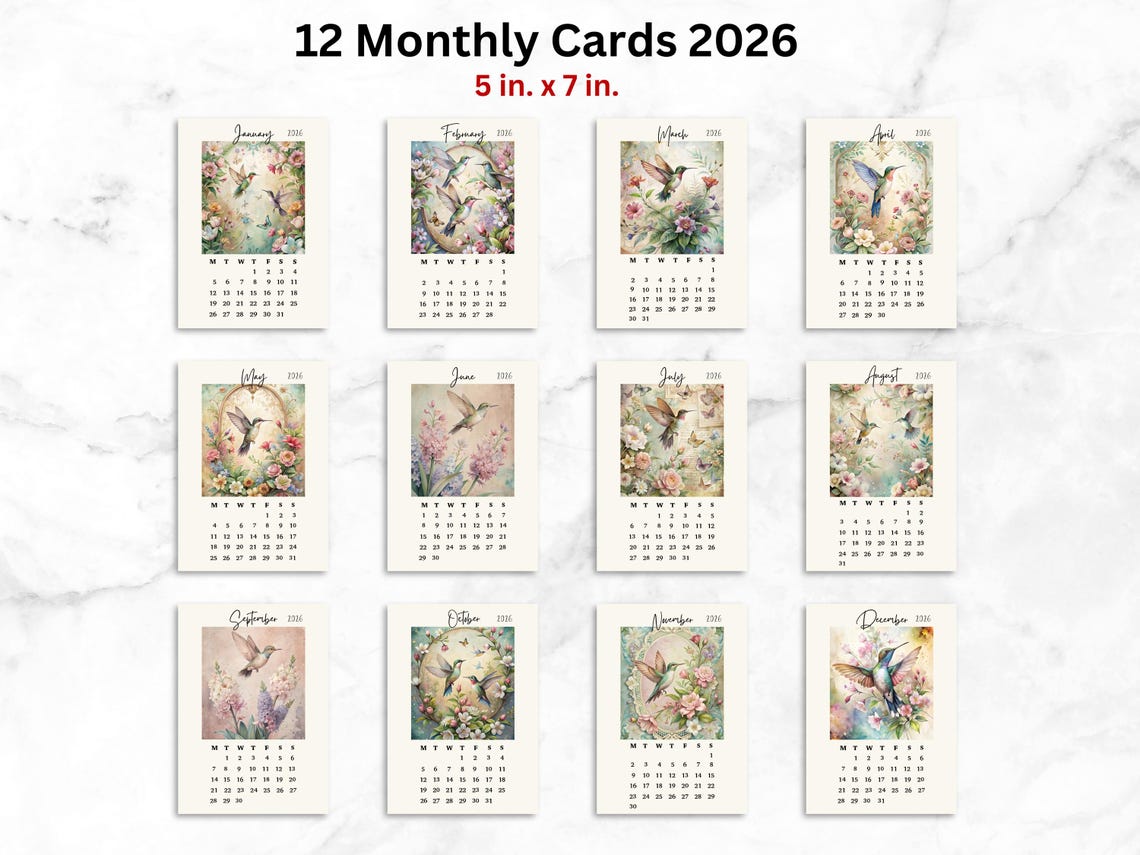 2026 Hummingbird Garden Desk Calendar Printable (digital Download PDF ...