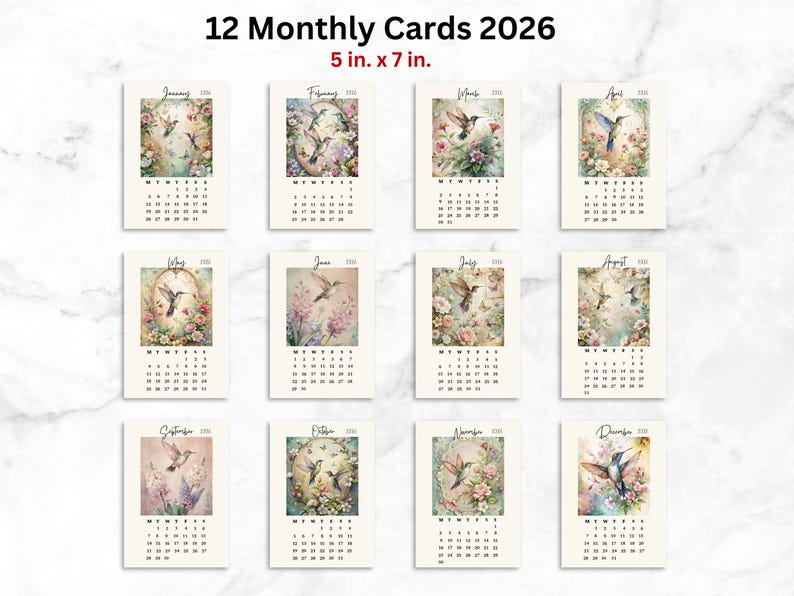 2026 Hummingbird Garden Desk Calendar Printable (digital Download PDF ...