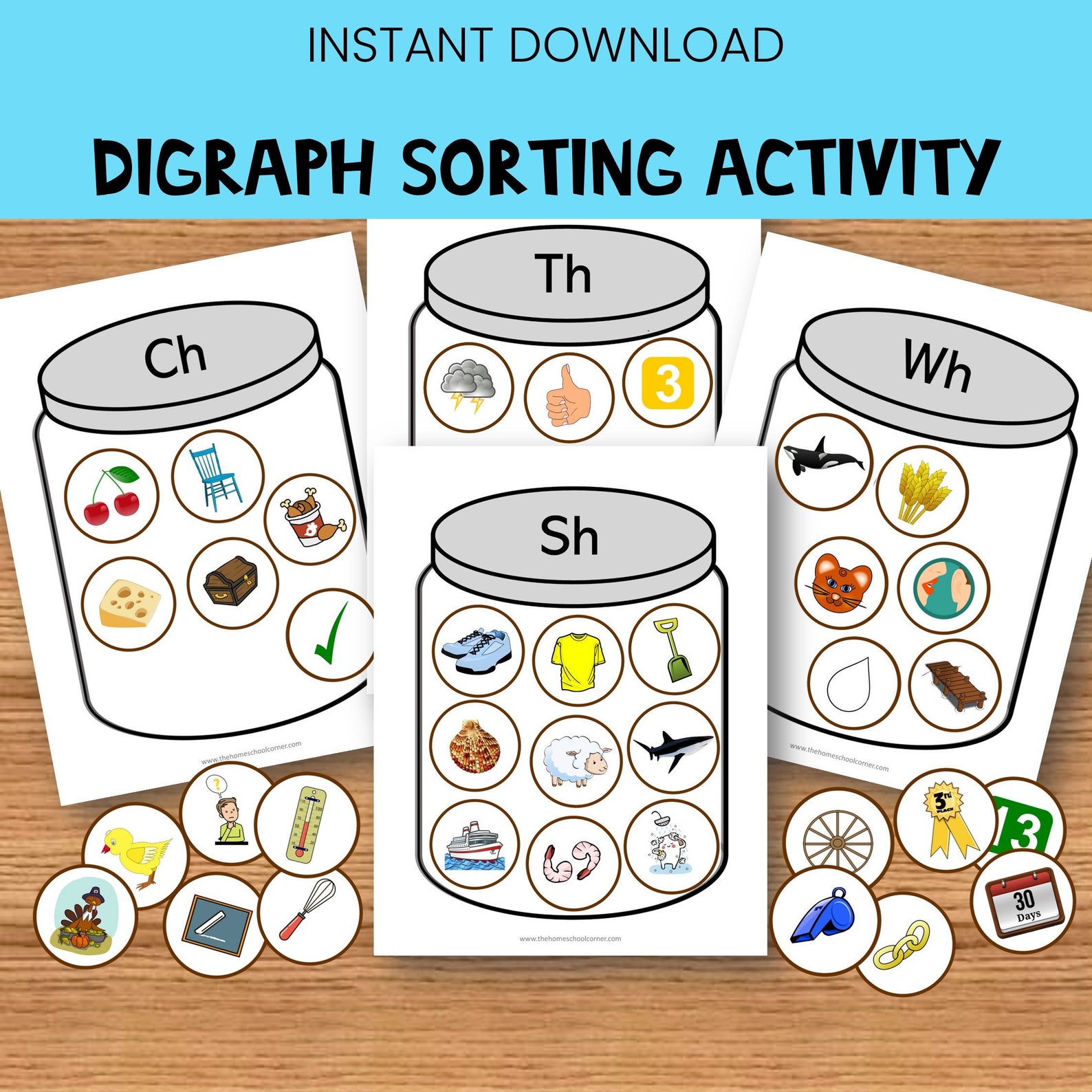 Digraph Sorting Activity Jars, Initial Consonant Digraphs Sh Ch Th Wh ...