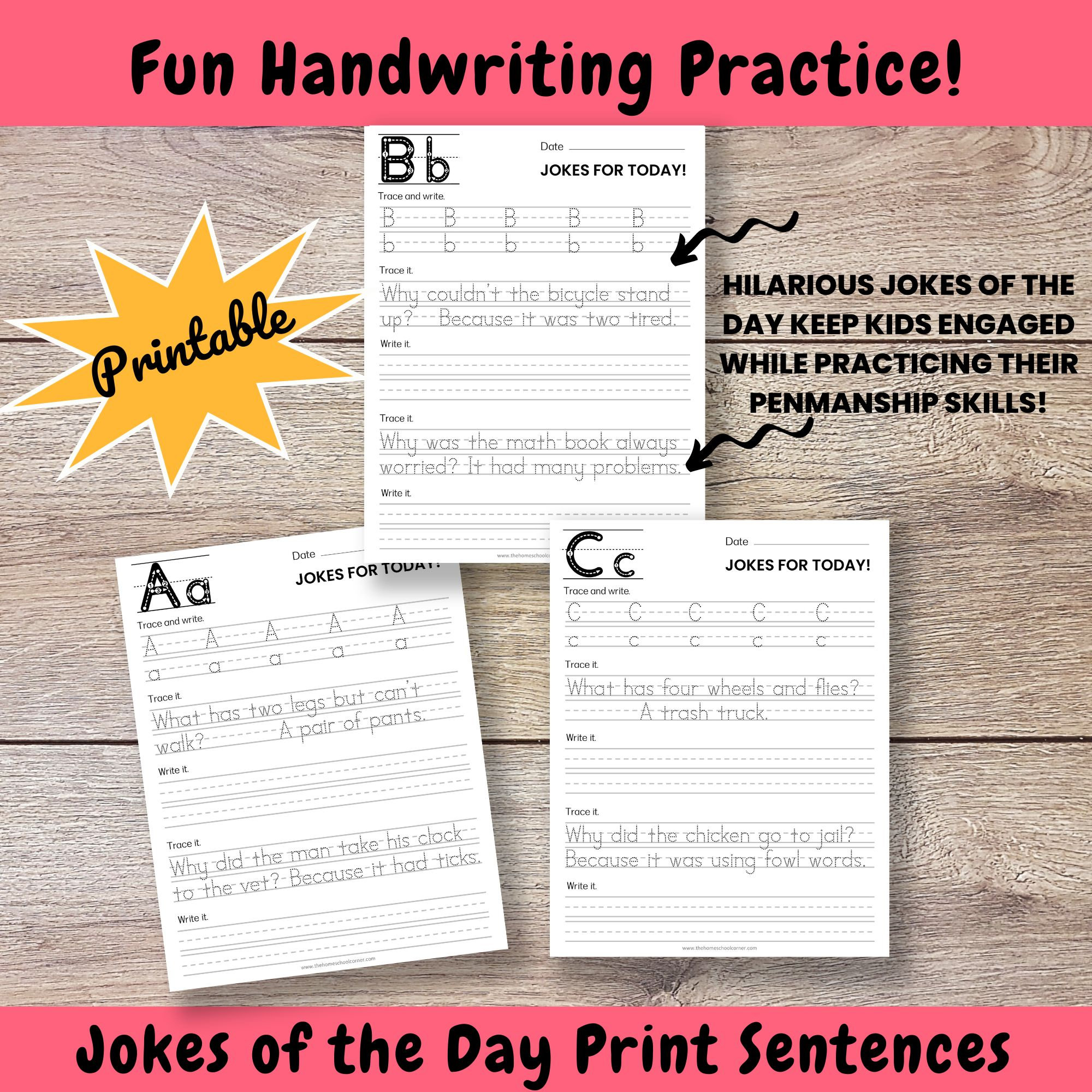 2nd Grade Handwriting Practice: Fun Jokes of the Day Print Sentences ...