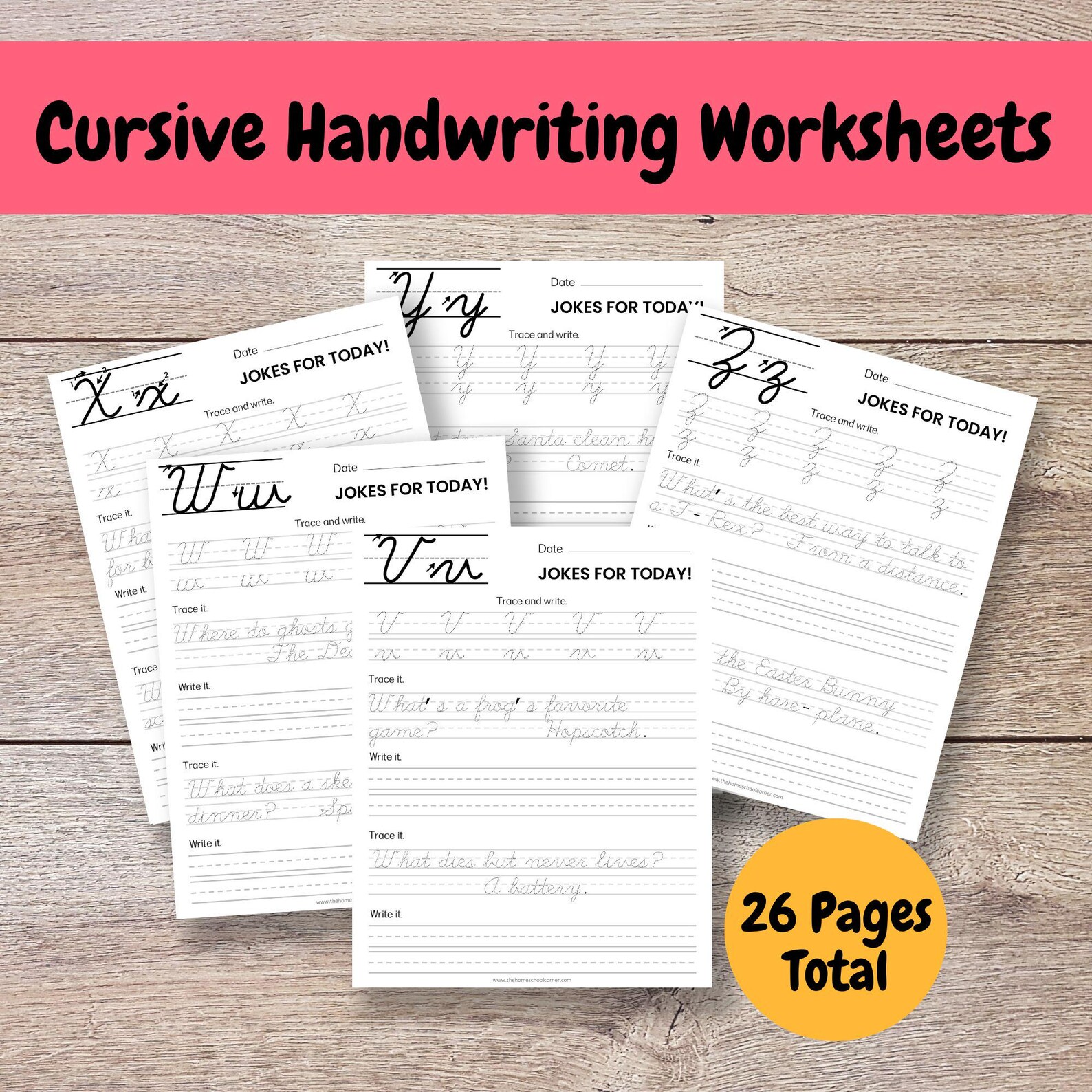 Cursive Writing Practice Worksheets: Jokes of the Day (PDF) - Etsy