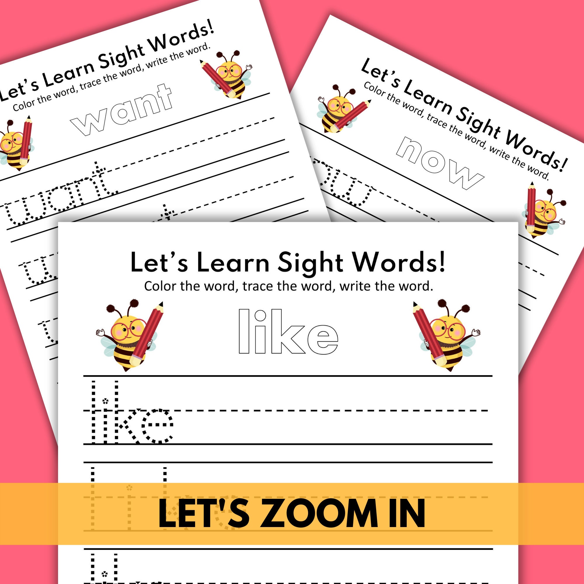 52 Printable Dolch Kindergarten Sight Words Worksheets, Bonus 52 ...