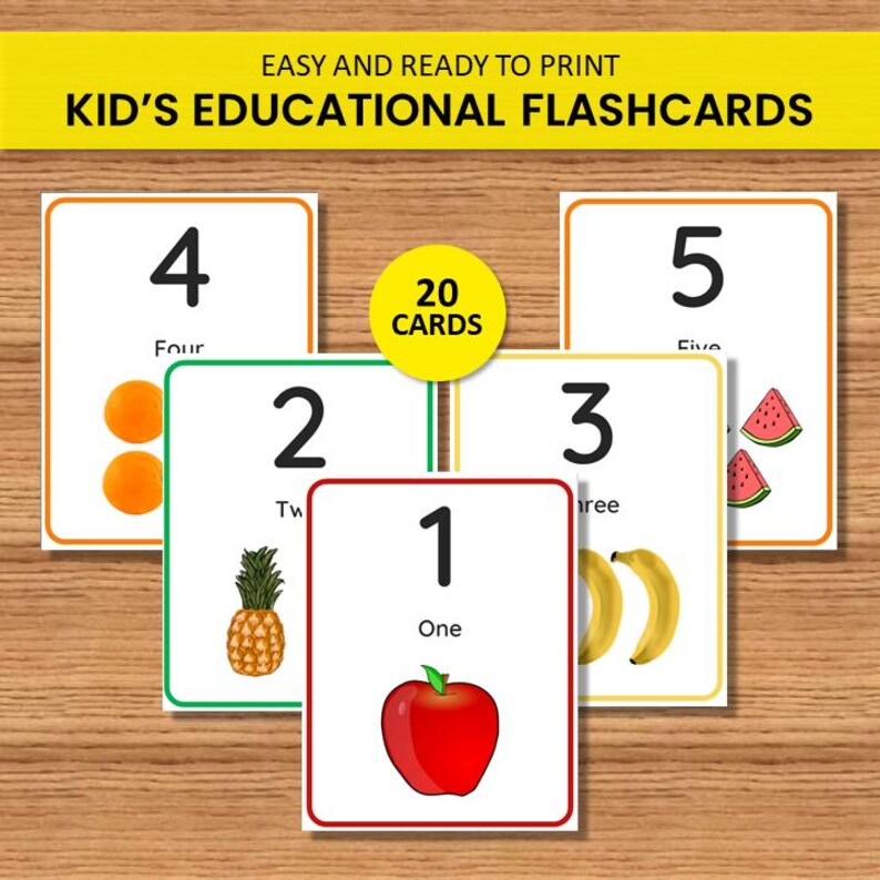 Printable Number Flashcards 1-20: Kids Educational Game (digital ...
