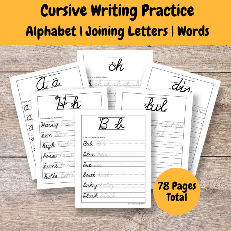 Cursive Handwriting Practice Worksheets for Kids, Cursive Alphabet ...