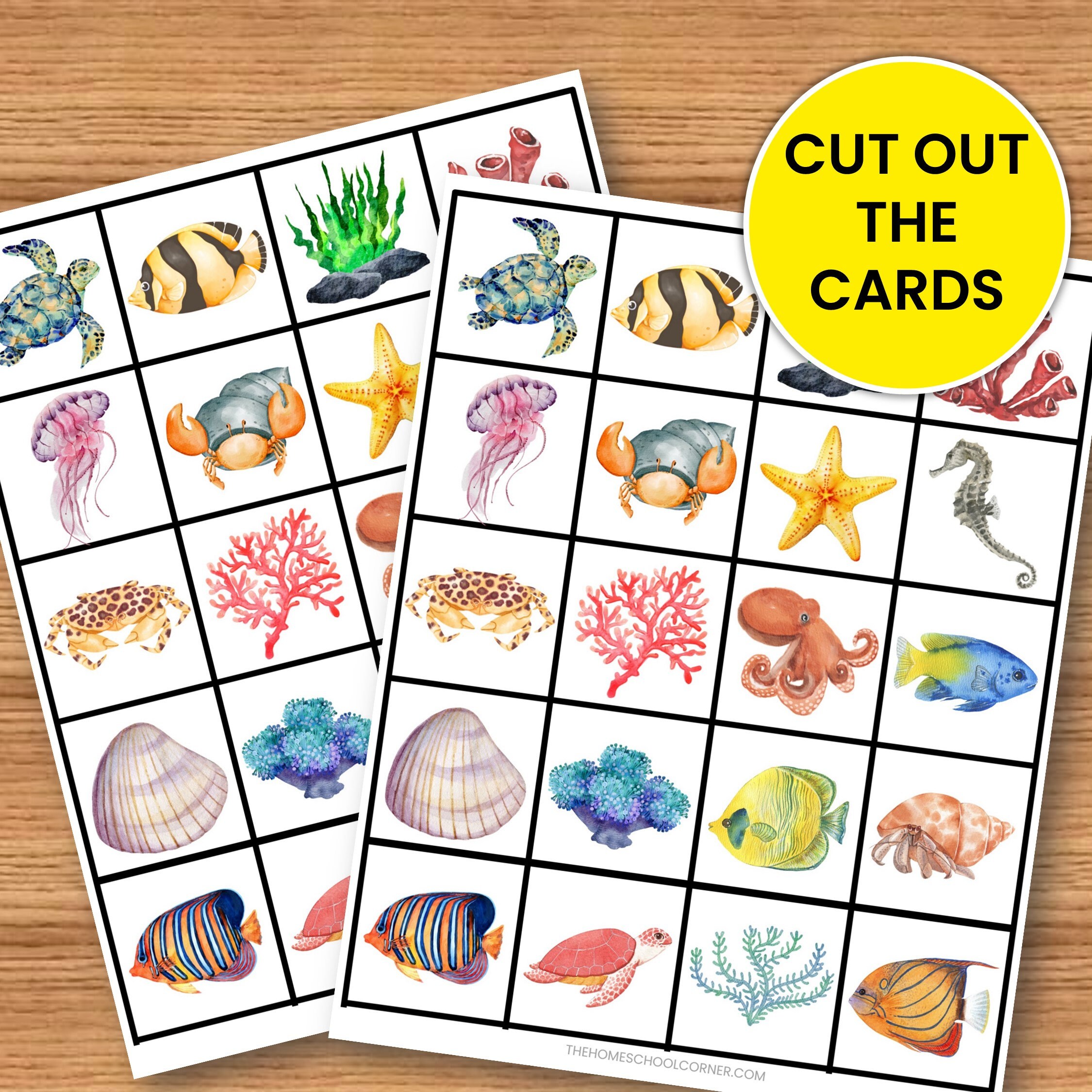 Sea Life Memory Game, Matching Pictures, Ocean Animals Activity ...