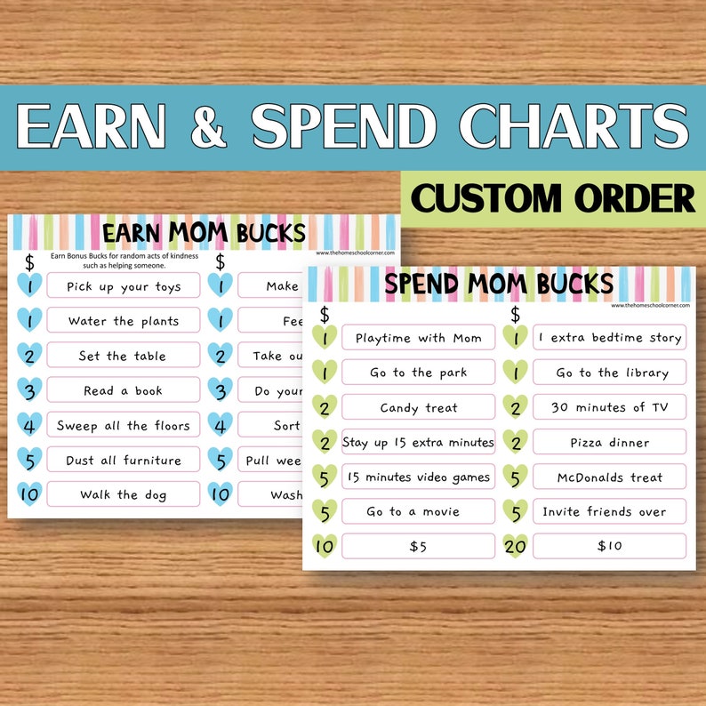 CUSTOM ORDER Mom Bucks Earn & Spend Charts - Etsy