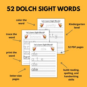 Dolch Sight Words Kindergarten Worksheets: Flashcards, Reading ...
