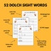 52 Printable Dolch Kindergarten Sight Words Worksheets, Bonus 52 ...