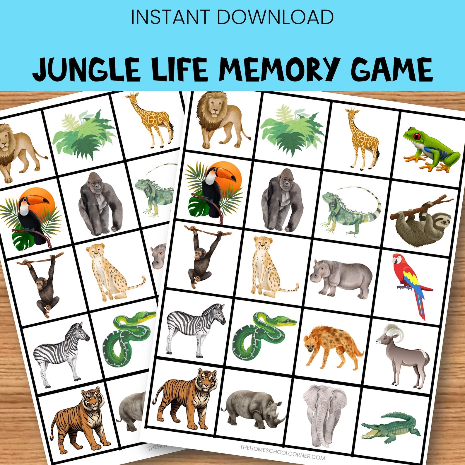 Jungle Life Memory Game for Kids, Matching Pictures, Jungle Animals ...
