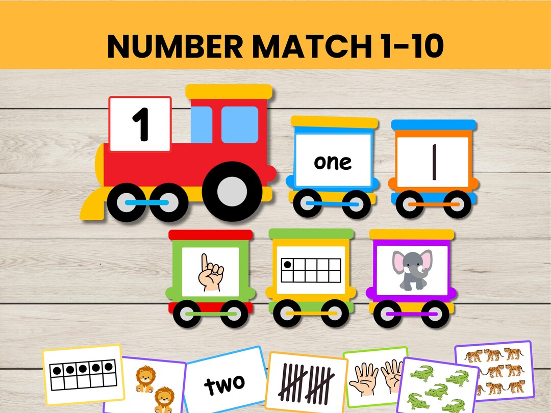 Train Number Match 1-10: Printable Math Game for Preschool (instant ...