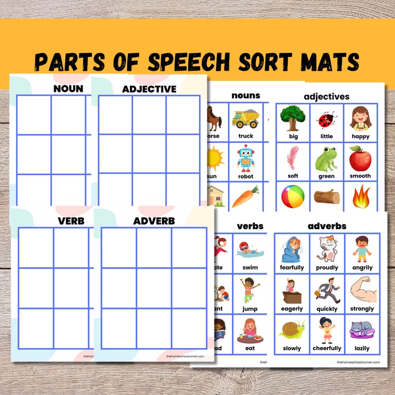 Parts of Speech Sorting Mats: Montessori Grammar Activity (printable ...