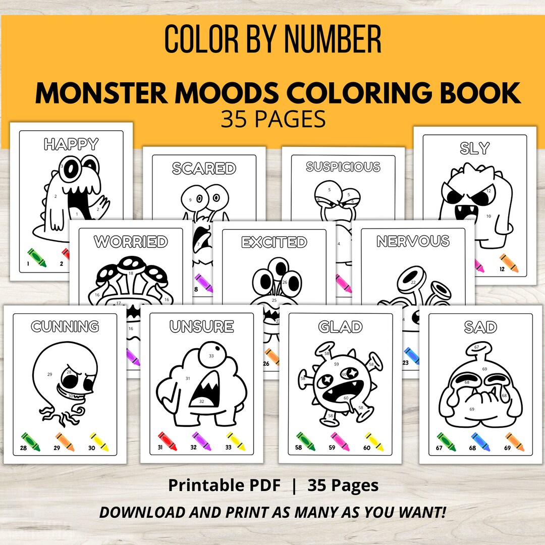 Emotions Coloring Book, Monster Moods Coloring Pages, Kids Mental ...