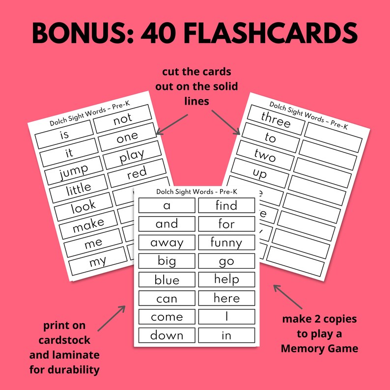 Pre-k Sight Words Worksheets: Dolch Flashcards (printable PDF) - Etsy