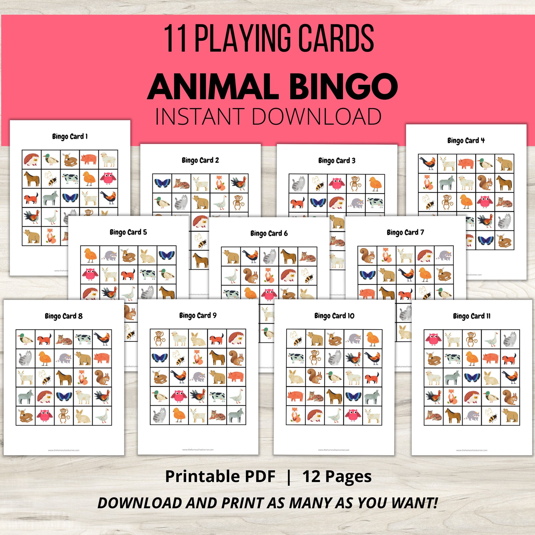 Animal Bingo for Children Printable Bingo Cards 12 Unique - Etsy Canada