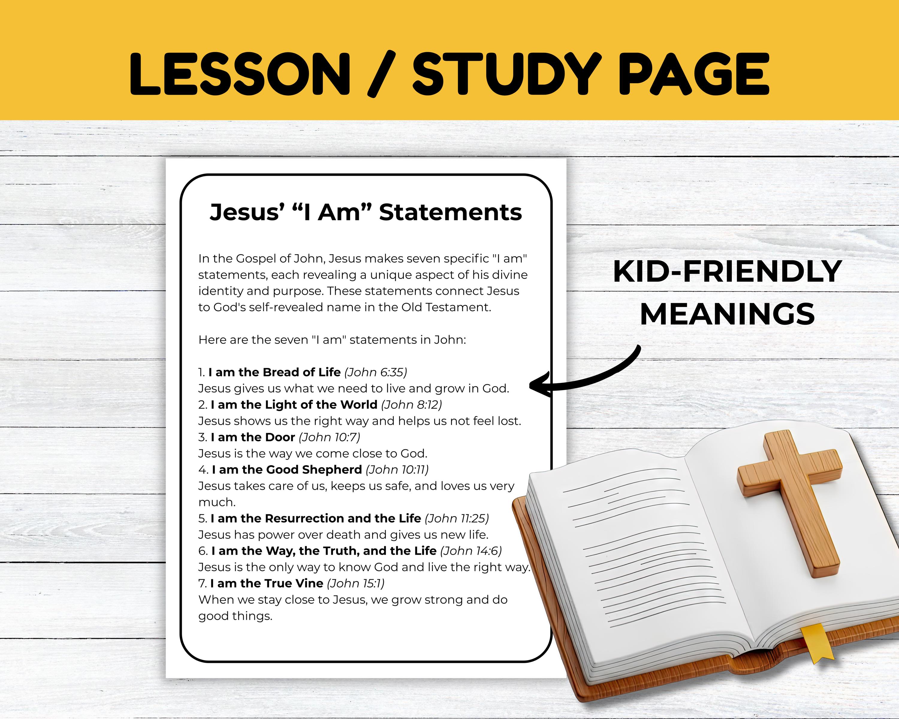 Kids Bible Study Printable: Jesus I Am Statements Activities for Sunday ...